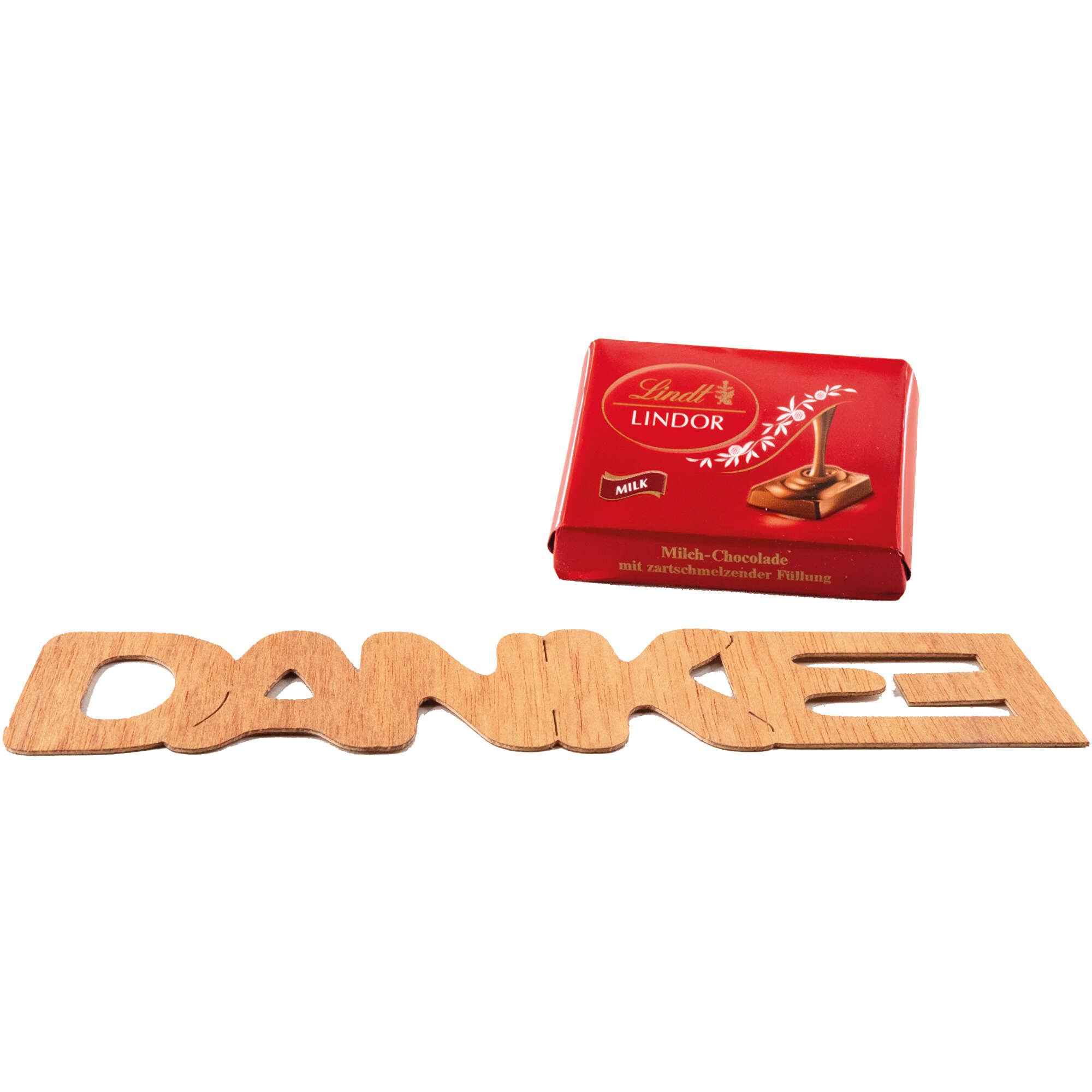 LINDT Ein kleines Dankeschön (weiß, Papier, Holz, Staniol, Schokolade ...